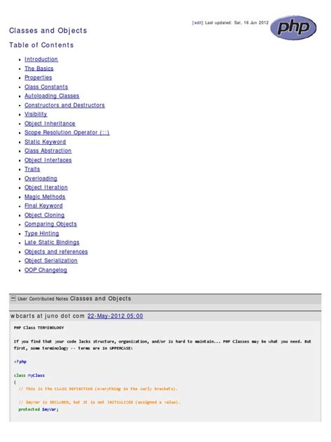 Php Classes And Objects Manual Pdf Method Computer Programming