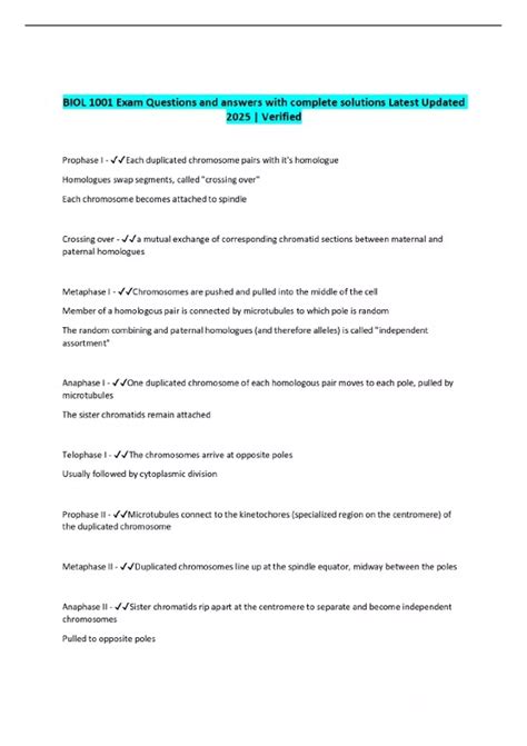 biol 1001 exam questions and answers with complete solutions latest