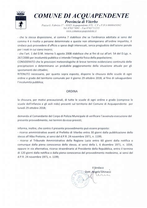 Ordinanza Di Chiusura Delle Scuole Per Il 29 Ottobre 2018 Per Allerta