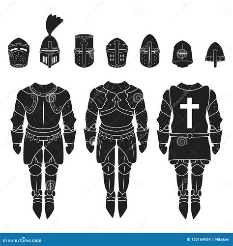 Sistema Medieval Del Vector De La Armadura De Los Caballeros Iconos