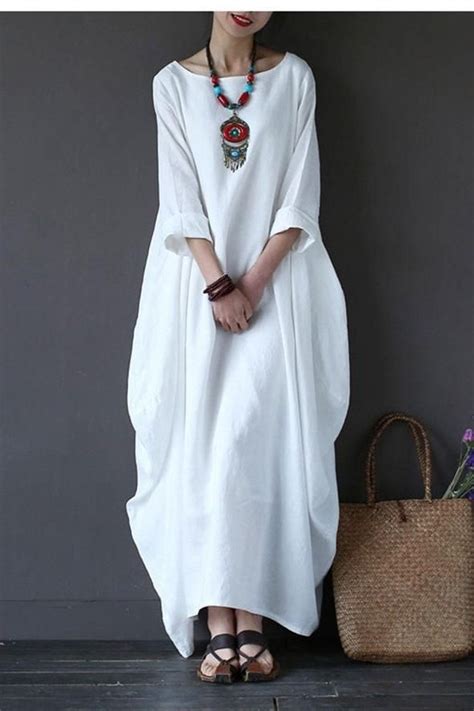 White Bat Sleeve Causel Long Dress Plus Size Oversize Women Clothes