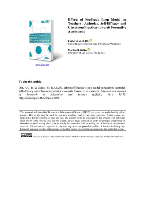 Pdf Effects Of Feedback Loop Model On Teachers Attitudes Self Efficacy And Classroom