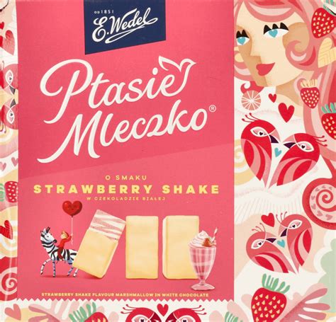 WEDEL Ptasie mleczko strawberry shake w czekoladzie białej 340 g