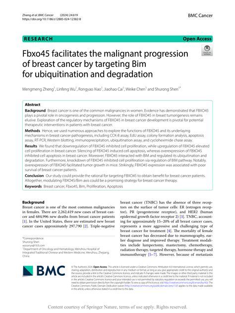 Pdf Fbxo45 Facilitates The Malignant Progression Of Breast Cancer By