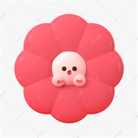 3D立体红色花朵娃娃素材图片免费下载 千库网