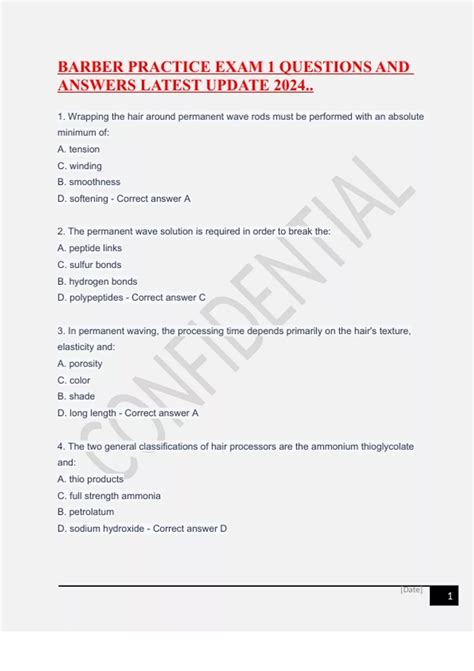 BARBER PRACTICE EXAM 1 QUESTIONS AND ANSWERS LATEST UPDATE 2024