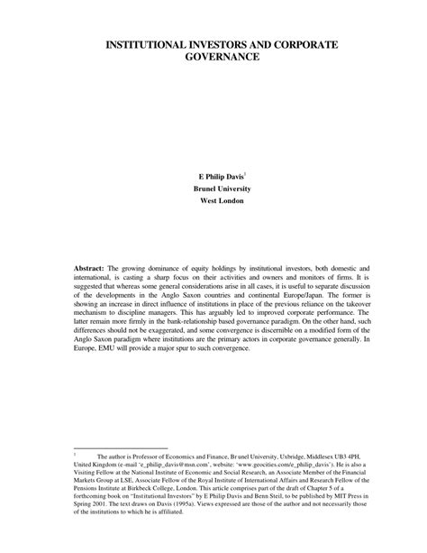 Pdf Institutional Investors And Corporate Governance