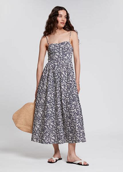 And Other Stories Designed In Paris Fitted Bustier Flared Skirt Dress Dark Bluewhite Floral Print