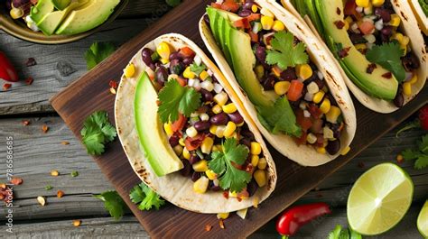 Veggie Tacos Filled With Seasoned Black Beans Corn And Avocado