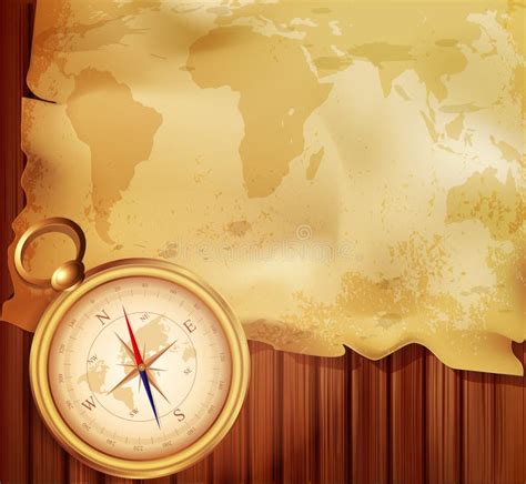 Vector Old Map With A Compass And Pirate Coins Stock Vector Illustration Of Direction