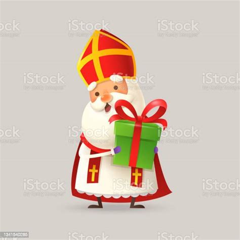 귀여운 세인트 니콜라스 또는 당신을 위한 선물과 Sinterklaas 3d 벡터 일러스트 성 니콜라우스에 대한 스톡 벡터 아트