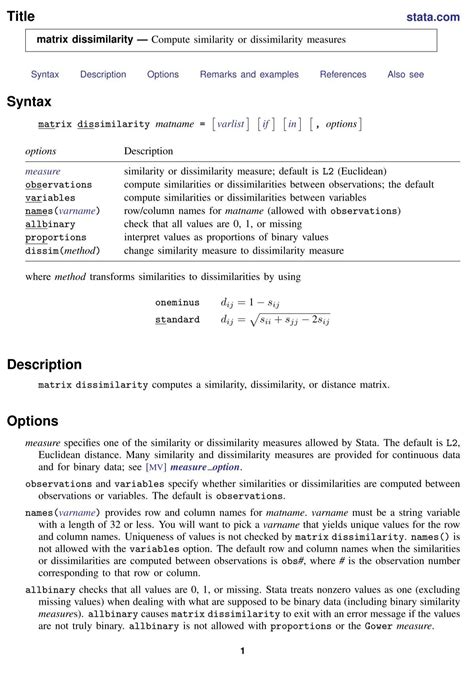 matrix dissimilarity stata