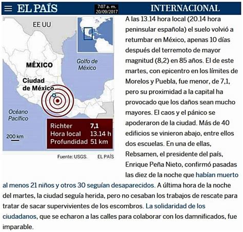 Sismo En México Jueves 19 De Septiembre De 2017 114 Pm Hora Local