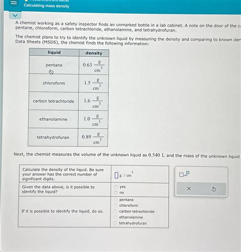 Calculating Mass Densitya Chemist Working As A Safety