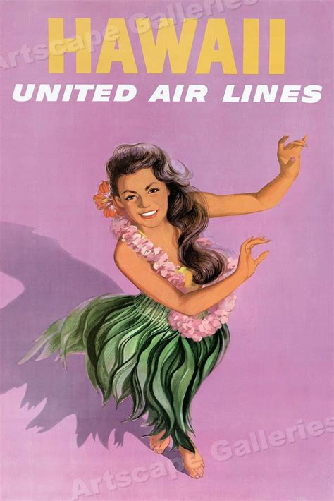 Hawaii 1960s Hula Girl Vintage Style Travel Poster 24x36 Ebay