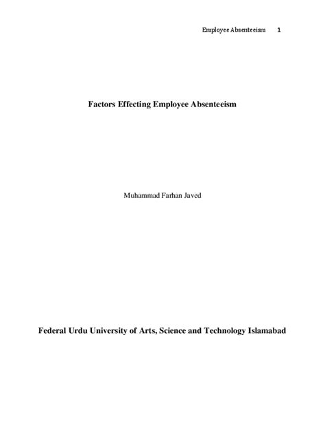 Pdf Factors Effecting Employee Absenteeism