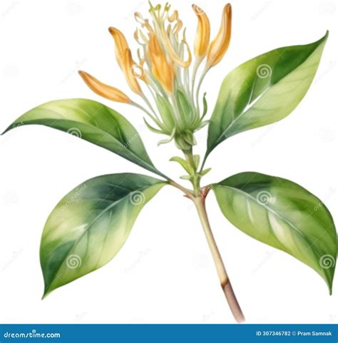 Honeysuckle June Birth Month Flower Line Art Cartoon Vector
