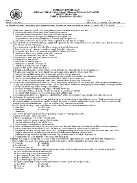 Geo Pas X 2022 Pdf Sains And Matematika