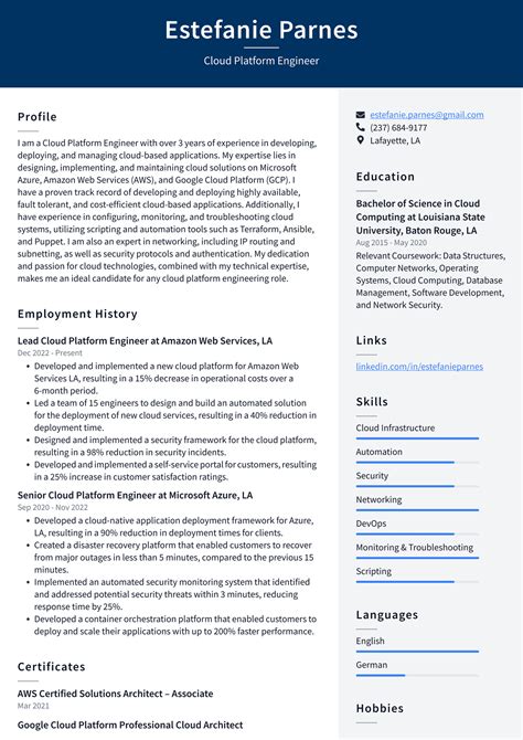 Meta Cloud Platform Engineer Resume Examples Resumecat
