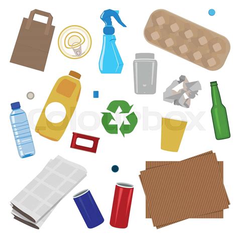 Paper Plastic Glass Can Box House Recycling Stuff Set Stock Vector