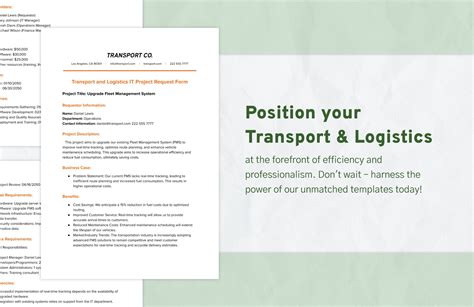 Transport And Logistics IT Project Request Form Template In Word PDF