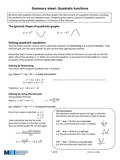 2 quadratic functions pdf quadratic equation equations