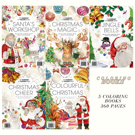 Vintage Christmas Coloring Books Set Of 5 Printable 360 Pages Pdf