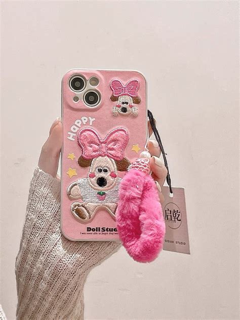 자수 리본 강아지 보송키링 아이폰케이스 아이폰15프로케이스 범퍼케이스 유니크 특이한 14프로맥스 13프로맥스 12프로맥스 귀여운 키치 감성 레트로 에이블리