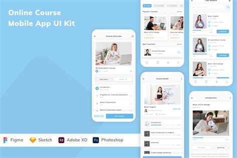 Online Course Mobile App Ui Kit Ui Kits And Libraries ~ Creative Market
