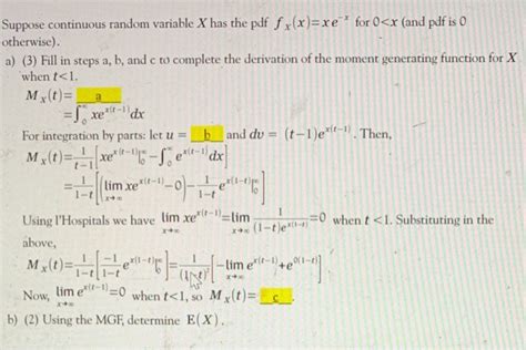 Solved A Xeli I Suppose Continuous Random Variable X Has Chegg