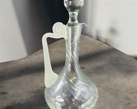 Vintage Romanian Glass Decanter Bottle Stopper Frosted Clear Handle W