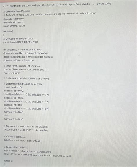 solved c 20 ﻿points ﻿edit the code to display the