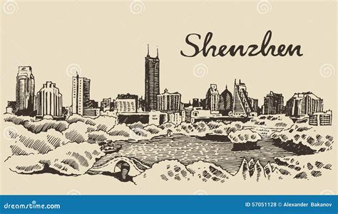 Shenzhen Skyline Vector Illustration Hand Drawn Stock Vector Illustration Of Horizon Draw