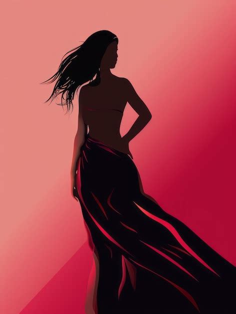 Premium Photo Silhouette Of A Woman In A Long Dress On A Pink Background