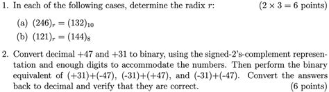 solved 1 in each of the following cases determine the radix r 2 x
