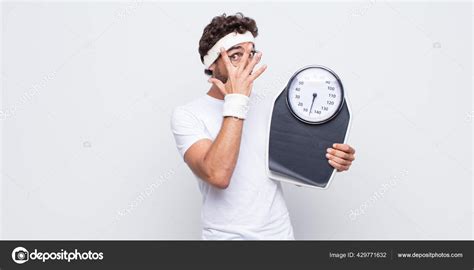 Young Man Feeling Scared Embarrassed Peeking Spying Eyes Half Covered