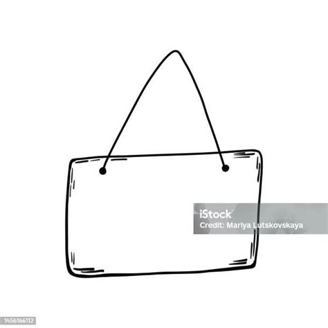 손으로 그린 간판 매달린 사각형 기호 스케치 스타일 낙서 그리기 포인터 빈 플래카드 텍스트 복사 공간 표지판 길 포인터 정보 게시물 벡터 고립된 그림 0명에 대한 스톡 벡터