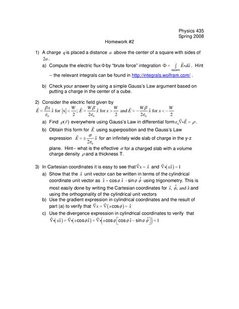 4 Problems On Centre Of The Square Assignment 2 Phys 435 Docsity