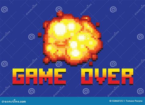 Explosion Game Over Message Pixel Art Style Retro Illustration Stock