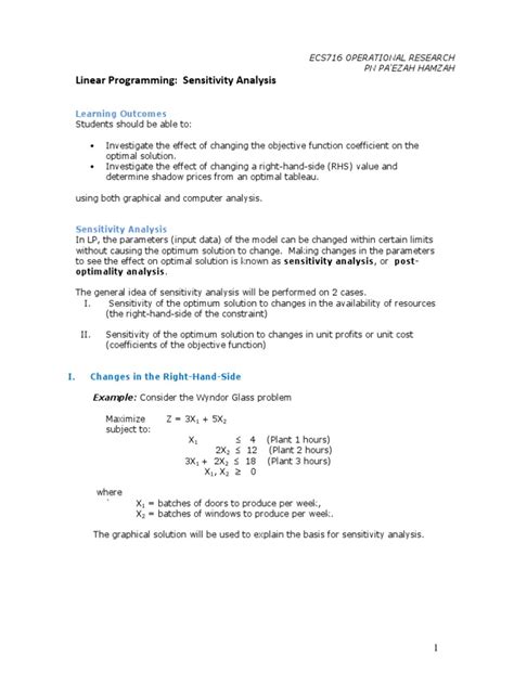 7 Lp Sensitivity Analysis Pdf Mathematical Optimization