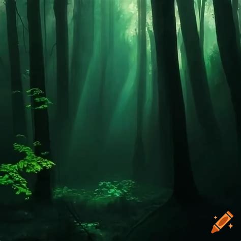 Sunlight Filtering Through Dense Forest Canopy Creating Intricate