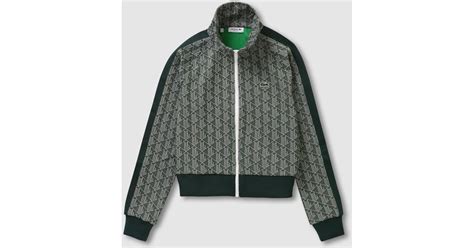 Lacoste Monogram Print Zipped Tracksuit Jacket In Green Lyst Australia