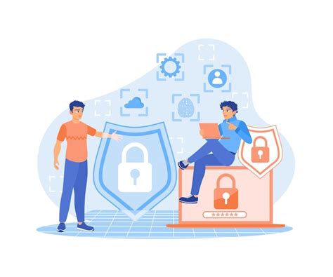 Premium Vector People Use Cyber Security Services On Laptops Store And Protect Privacy Data