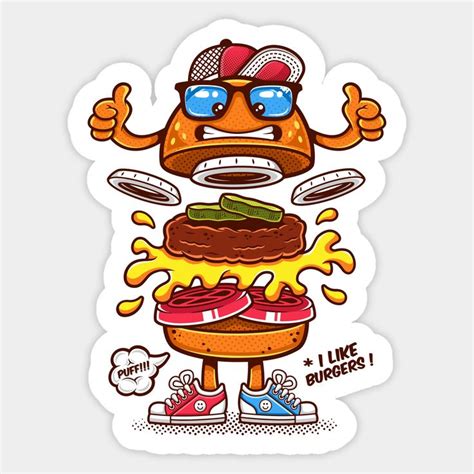 Cool Burger By Squinked Vinyl Sticker Pillow Art Sticker Design