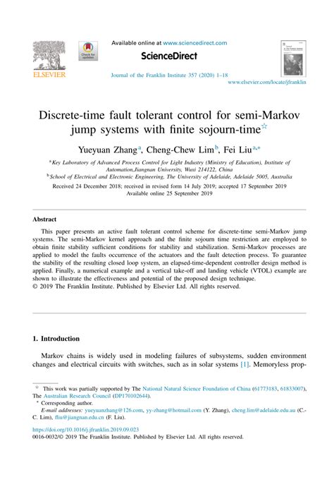 Pdf Discrete Time Fault Tolerant Control For Semi Markov Jump Systems