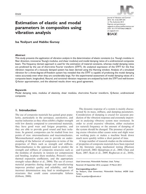Pdf Estimation Of Elastic And Modal Parameters In Composites Using Vibration Analysis