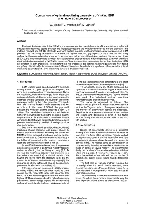 Pdf Comparison Of Optimal Machining Parameters Of Sinking Edm And Micro Edm Processes