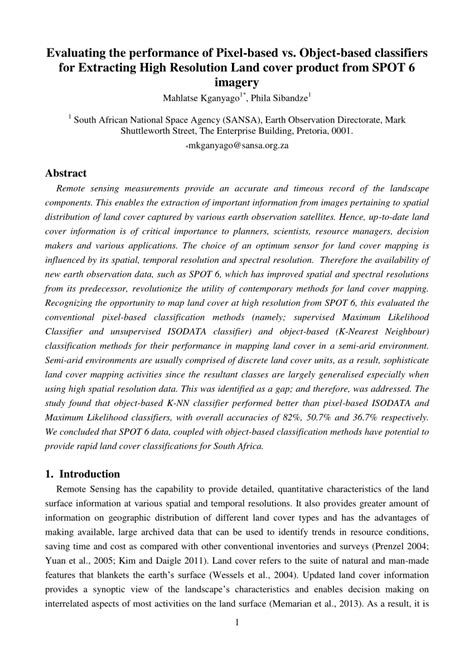 Pdf Evaluating The Performance Of Pixel Based Vs Object Based