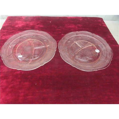 2 Pink Depression Glass Divided Plates