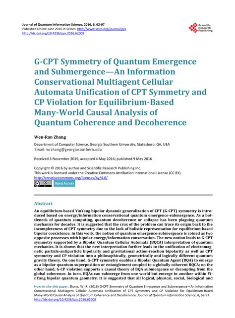 Pdf G Cpt Symmetry Of Quantum Emergence And Submergence—an